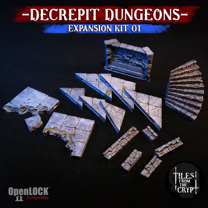 3D Printable DECREPIT DUNGEONS: Expansion 01 - Tiles from the Crypt by Tiles from the Crypt